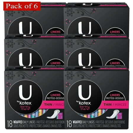 Kotex Thin Wrapped Daily Liners 18ct (Pack of 6) - Walmart.ca