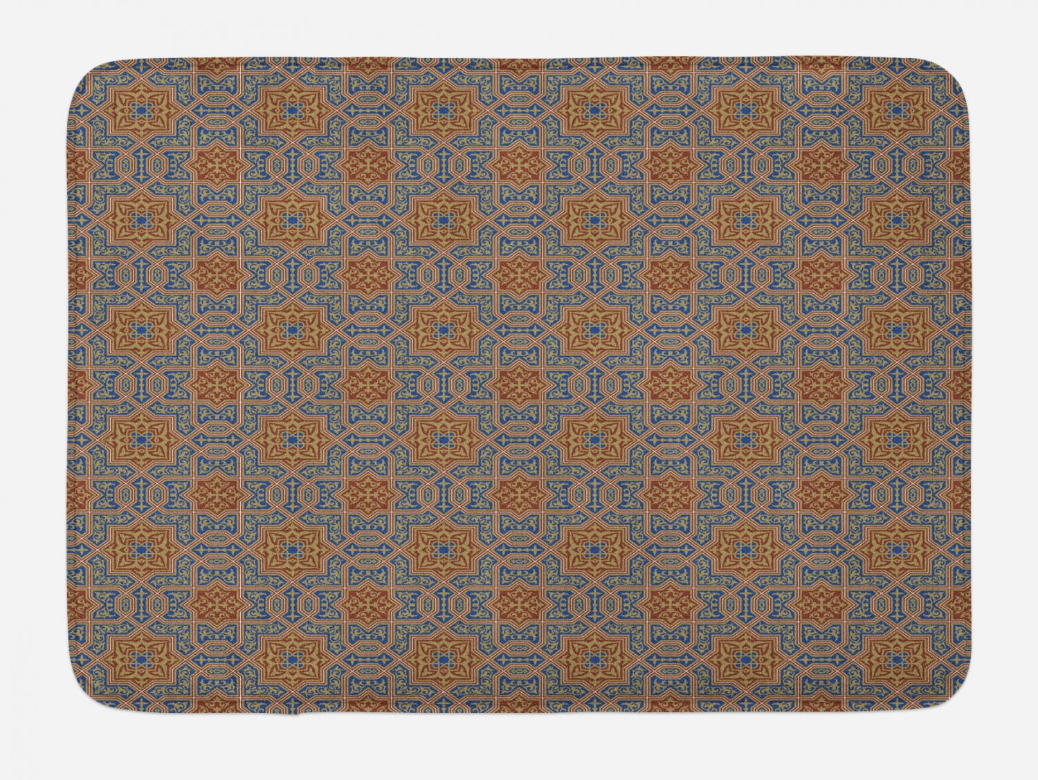 Moroccan Bath Mat, Traditional Arabic Design Tile with Geometric Floral ...
