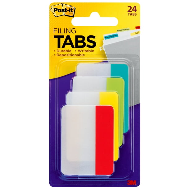 Post-it Tabs, 2" Wide, 4 Assorted Primary Colors, 24 Tabs - Walmart.com