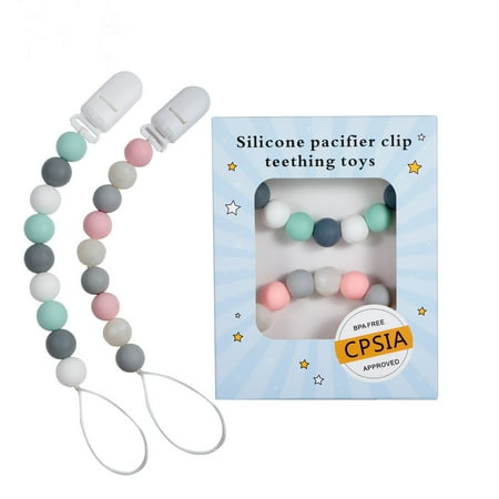 Pacifier Clips BPA Free Silicone Beaded Binky Holder and Cotton Rope ...