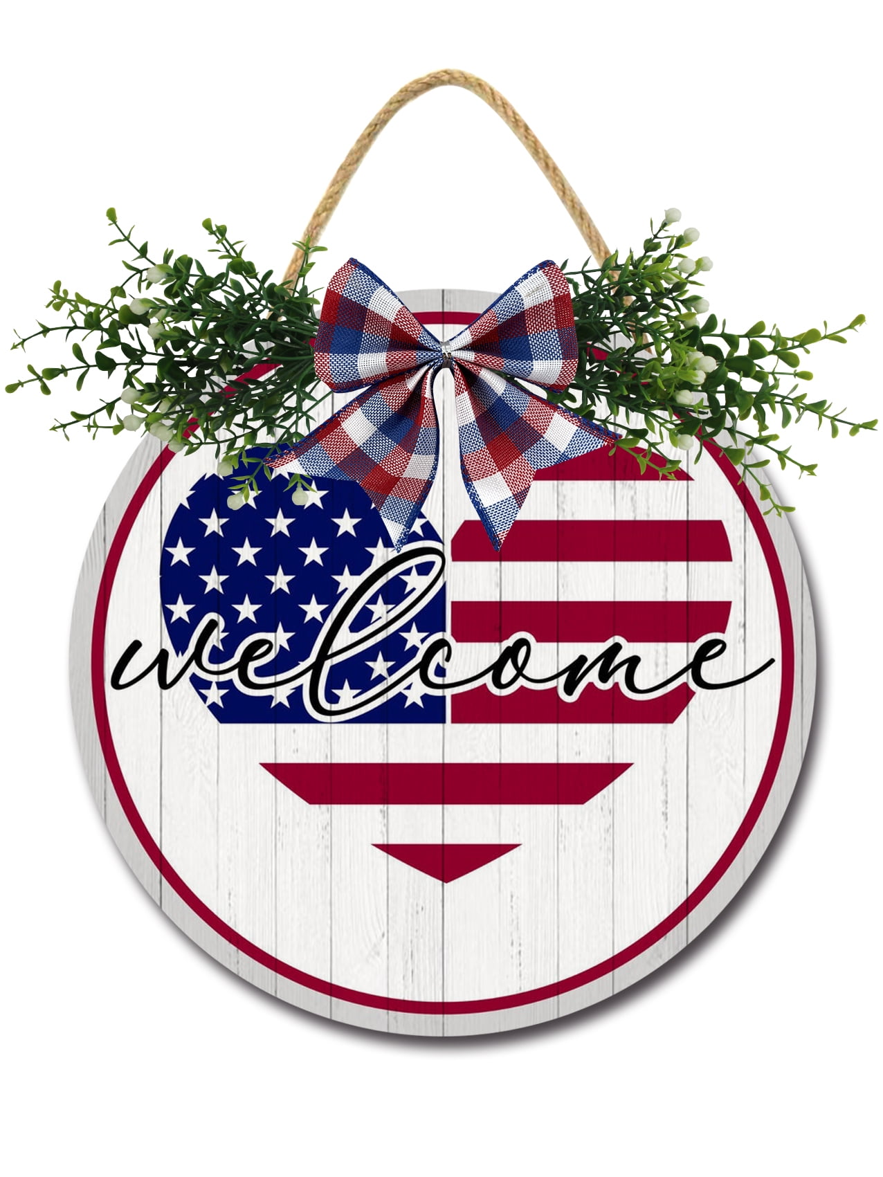 Eveokoki Welcome Independence Day Front Door Sign Funny Wreaths Hanging ...