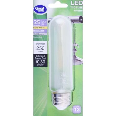 Great Value LED Light Bulb, 5 Watts (40W Equivalent) T10 Frosted Tube Lamp E26 Medium Base ...