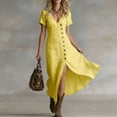 Sahpxhe Dresses for Women V-Neck Short Sleeve Button Front Maxi Dress ...