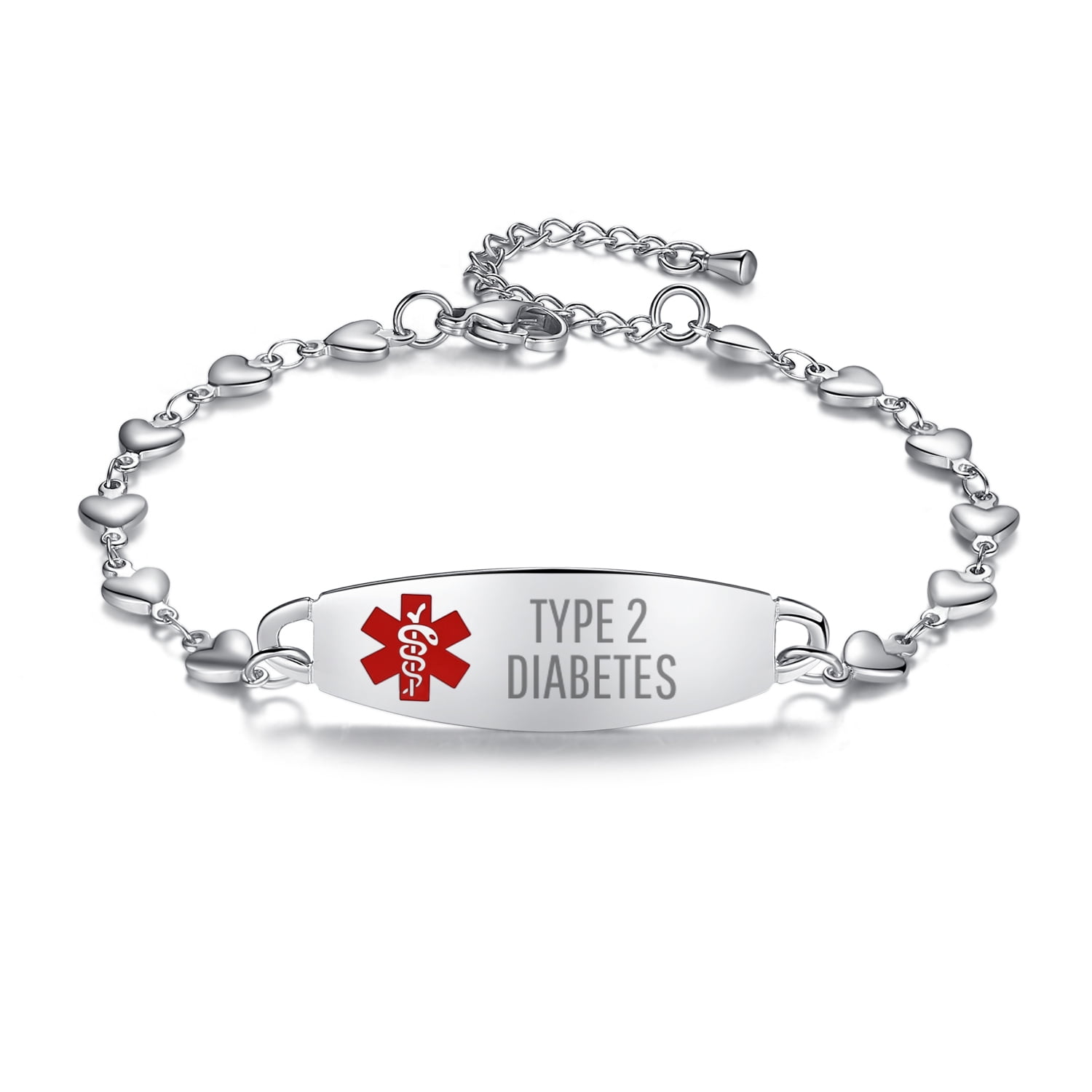 Linnalove Fashion Heart Medical Alert Bracelets for Women Type 2 ...