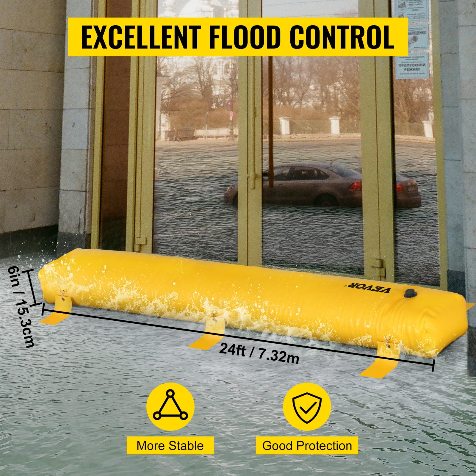Barrera contra inundaciones VEVOR, 24 pies de largo x 6 pulgadas de ...