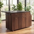 Rolling Kitchen Island Cart with Storage, Drop Leaf Extension, Black ...