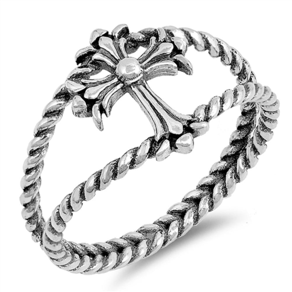 Oxidized Sterling Silver Iron Cross Double Band Ring - Walmart.com