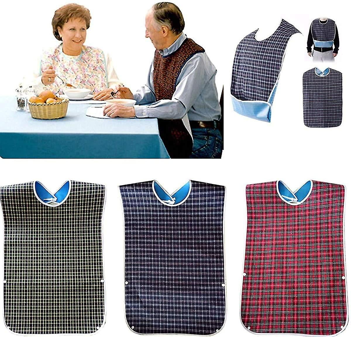 3 Pack Adult Bibs With Crumb Catcher - Washable Adult Dining Bib ...