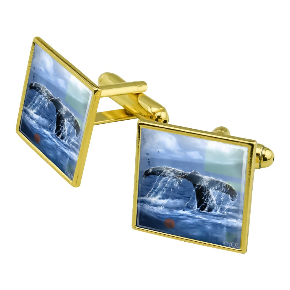 Whale Tail Ocean Square Cufflink Set - Silver or Gold - Walmart.com