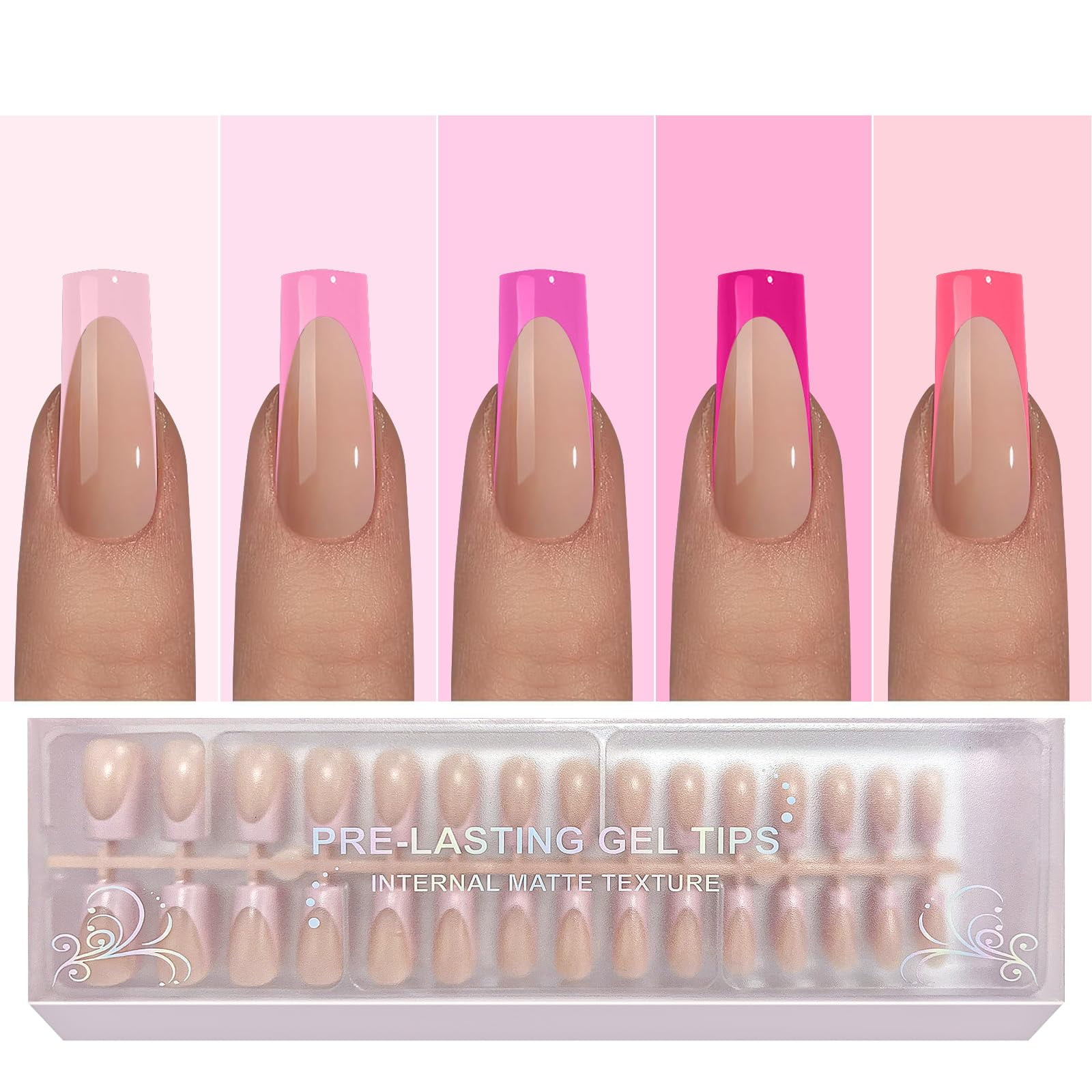 Uñas francesas rosas con punta prensada, Opkssnails 150 piezas, uñas ...