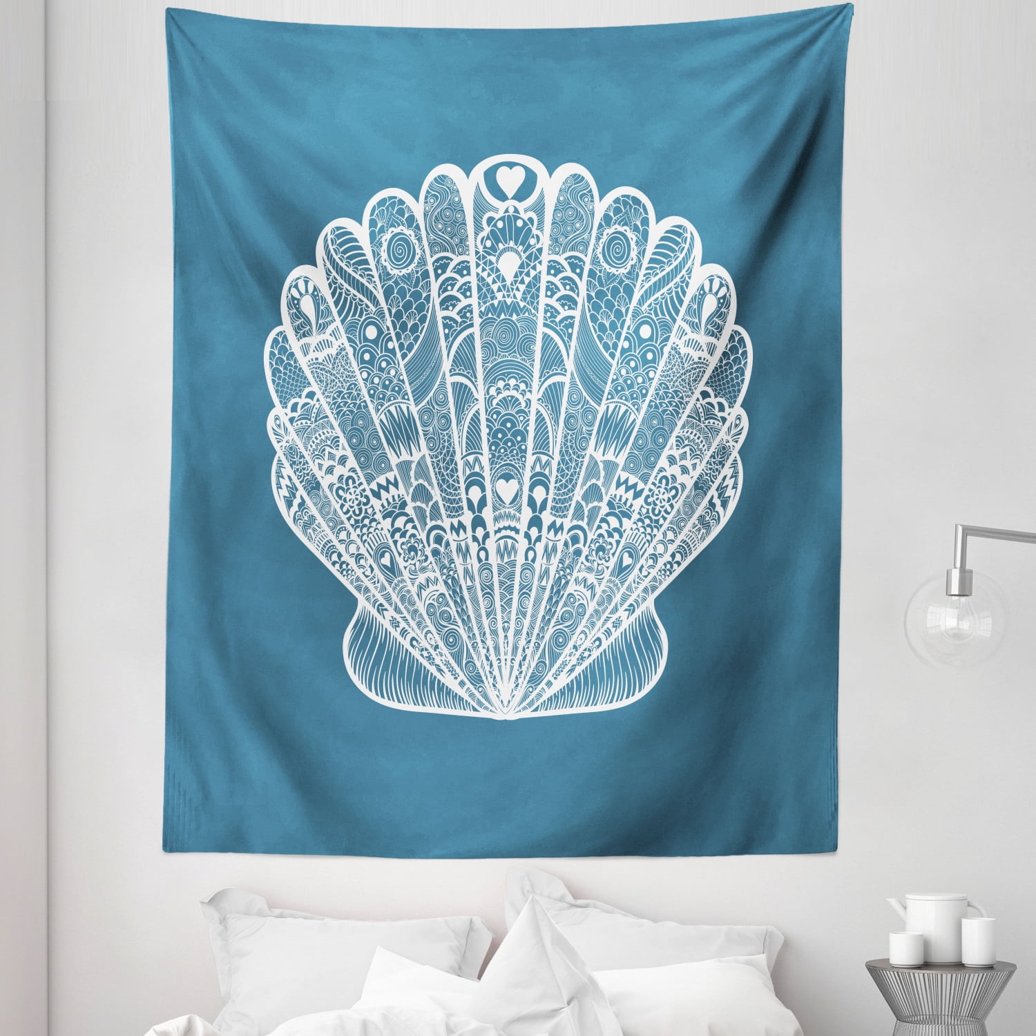 Scallop Tapestry, Zentangle Lace Look Flourishing Shell Graphic with ...