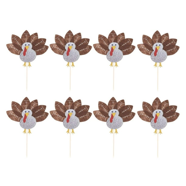 8pcs Thanksgiving Cupcake Toppers Felt Turkey Cake Toppers for ...