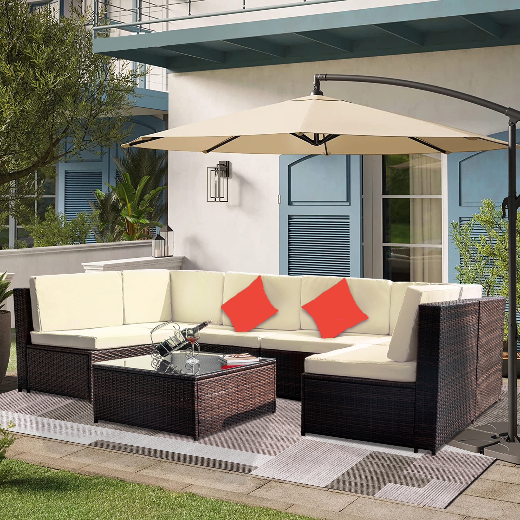 Outdoor Patio Deck Sectional Sofa Sets, SEGMART 7 Pieces Wicker ...