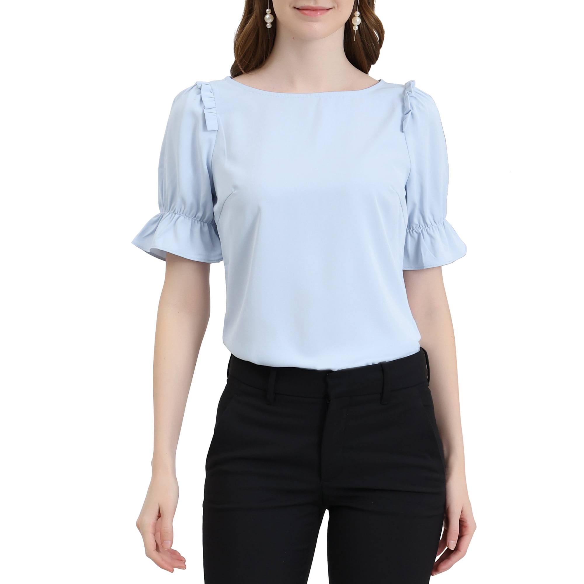 Click here for Inspire Chic Womens Boat Neck Short Puff Sleeves R... prices