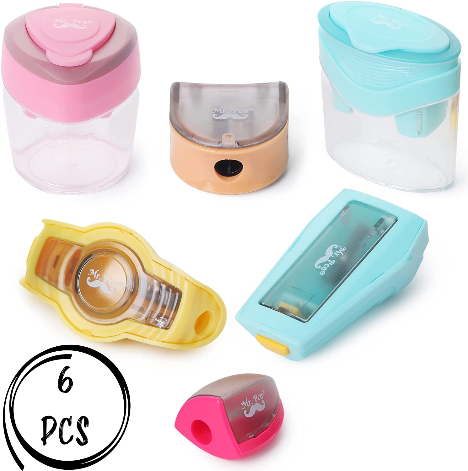 Mr. Pen- Cute Pencil Sharpeners, 6 Pcs, Colorful Pencil Sharpeners with ...