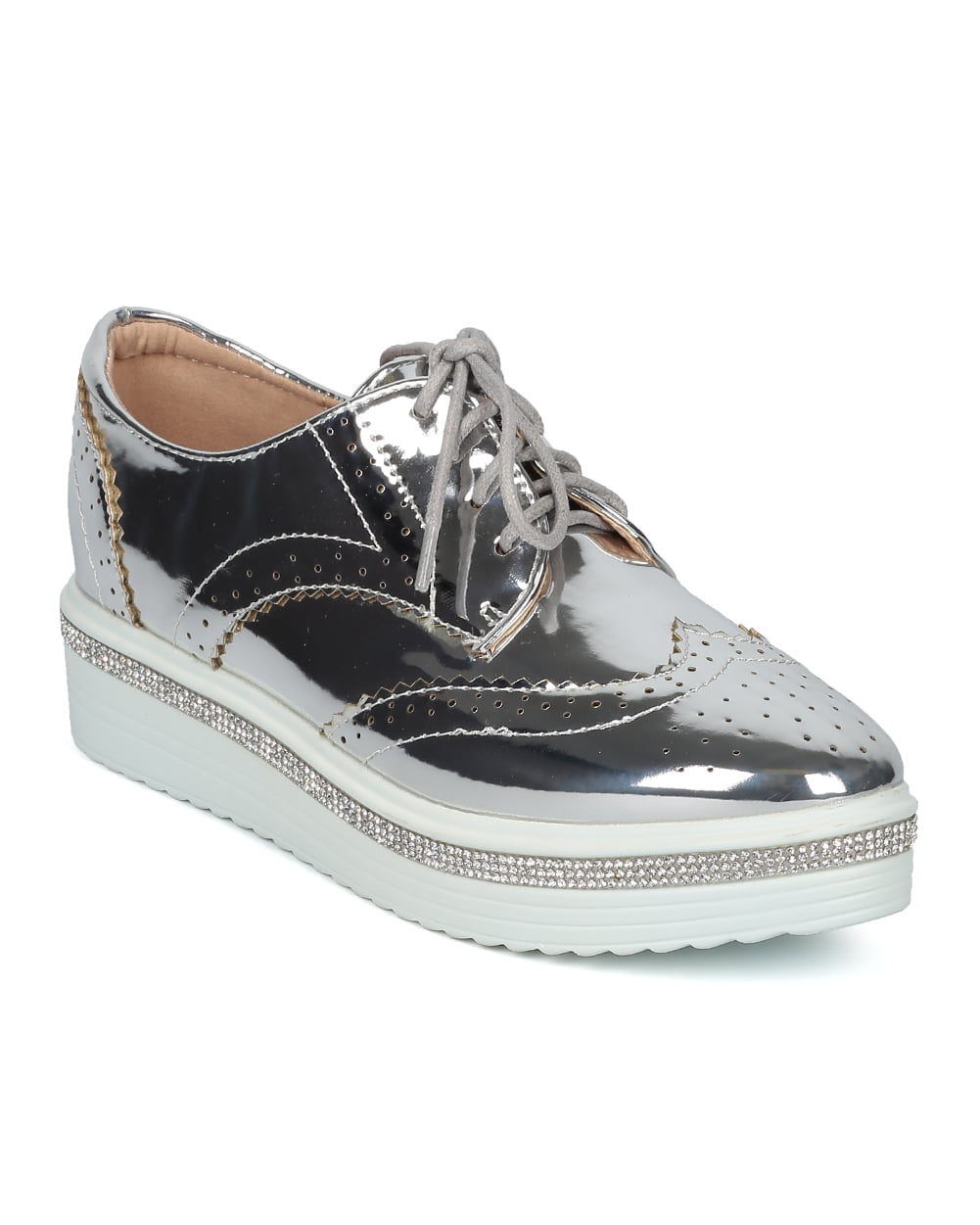 Women Pointy Toe Rhinestone Rimmed Platform Spectator Loafer HE05 ...