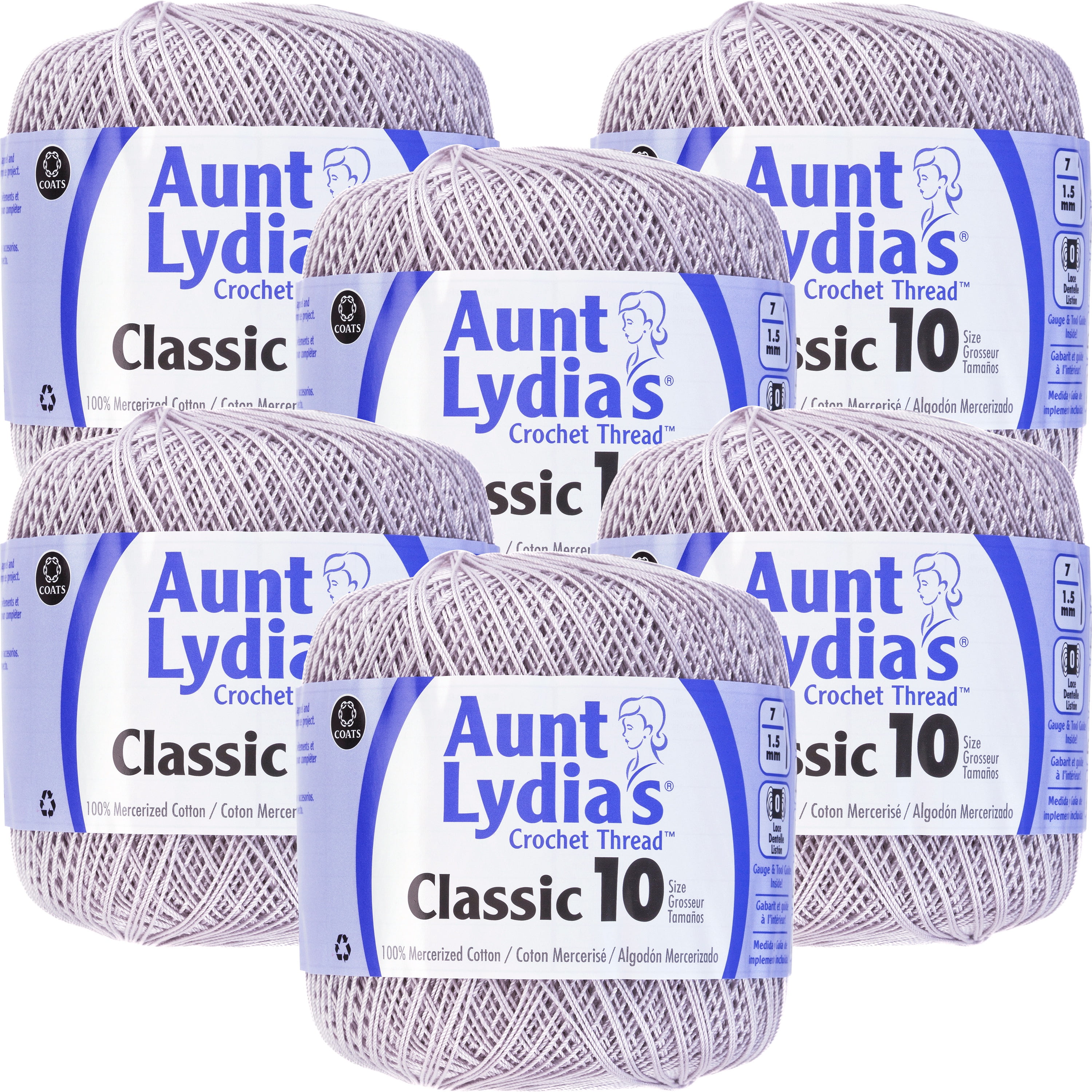 Aunt Lydia's Classic Crochet Thread Size 10 -Silver, Multipack Of 6 ...