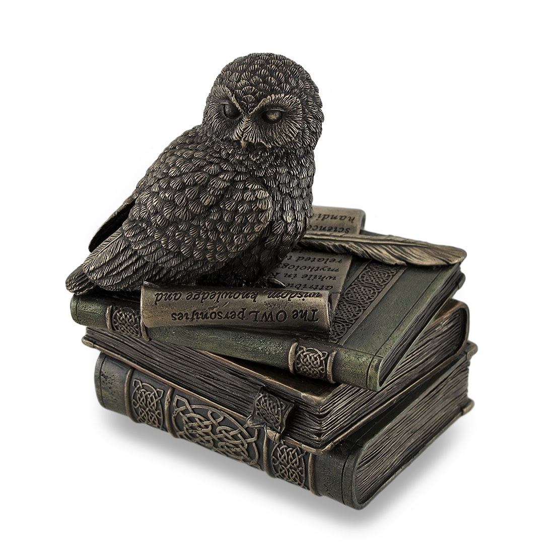 Veronese Design Owl Perched On Stack of Books Bronzed Trinket Box/Stash ...