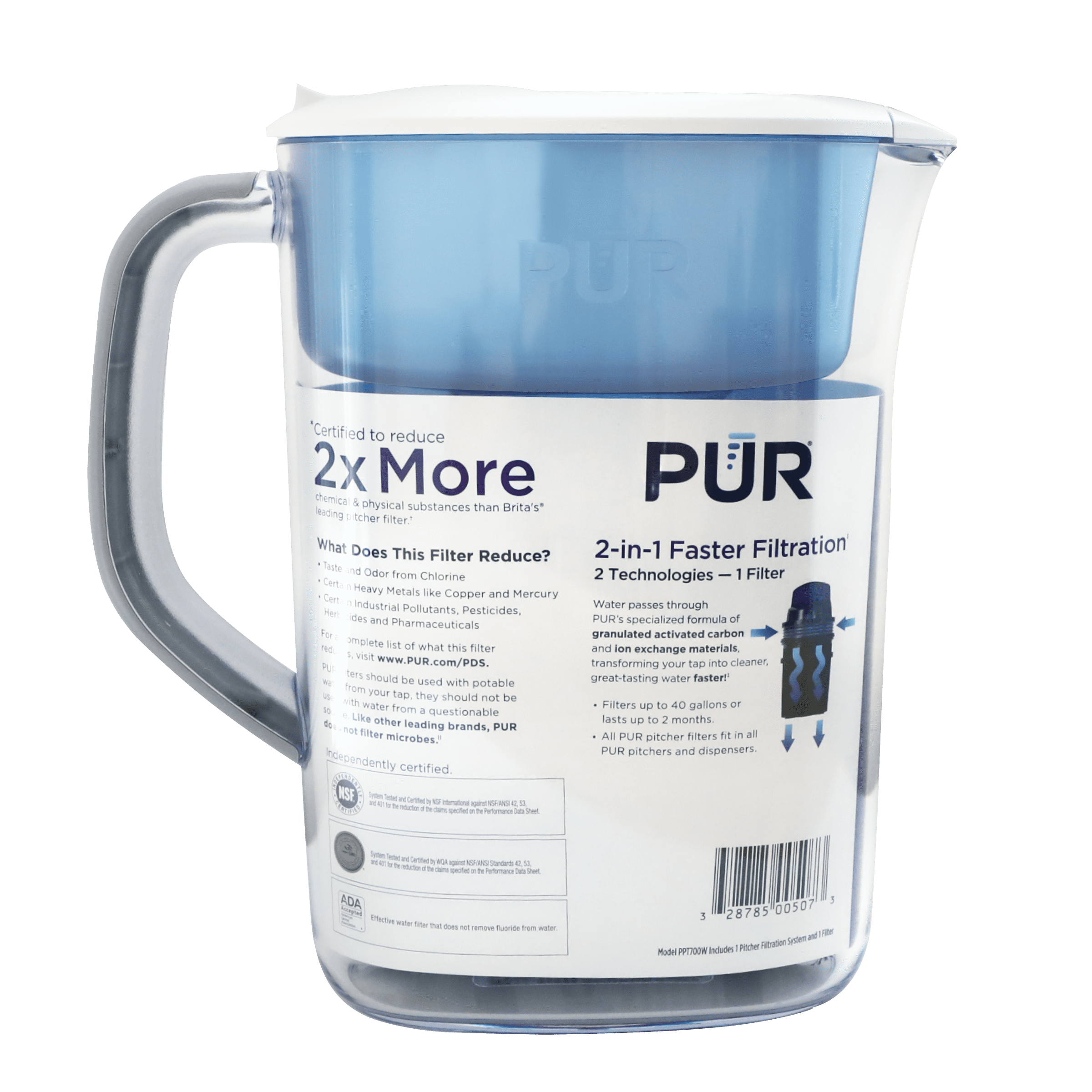 PUR 7 Cup Pitcher Filtration System, Blue, W 9.6" x H 10.1" x L 4.5 ...