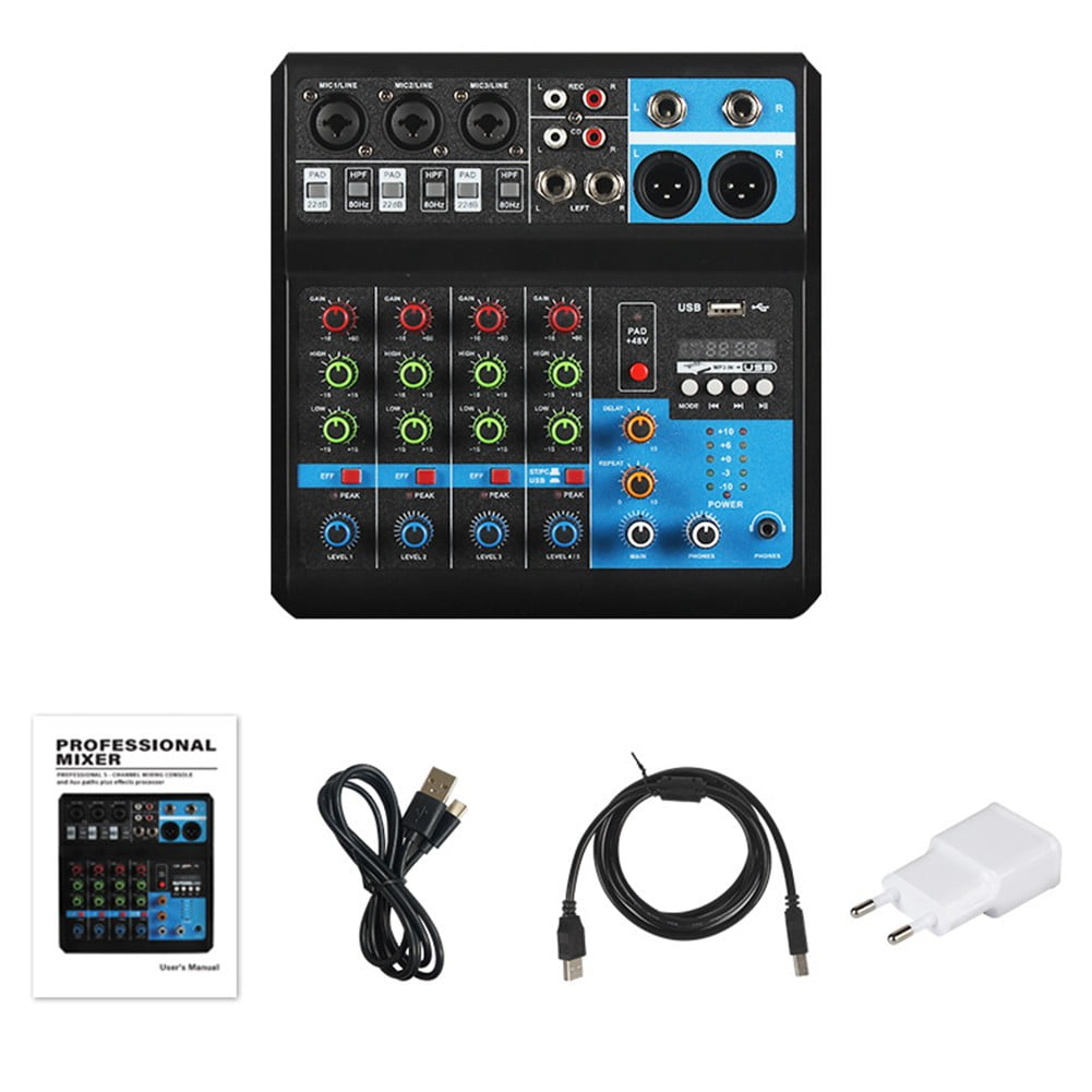 QXKE 5 Channel Mini Audio Mixer Bluetooth USB DJ Console Sound Card ...