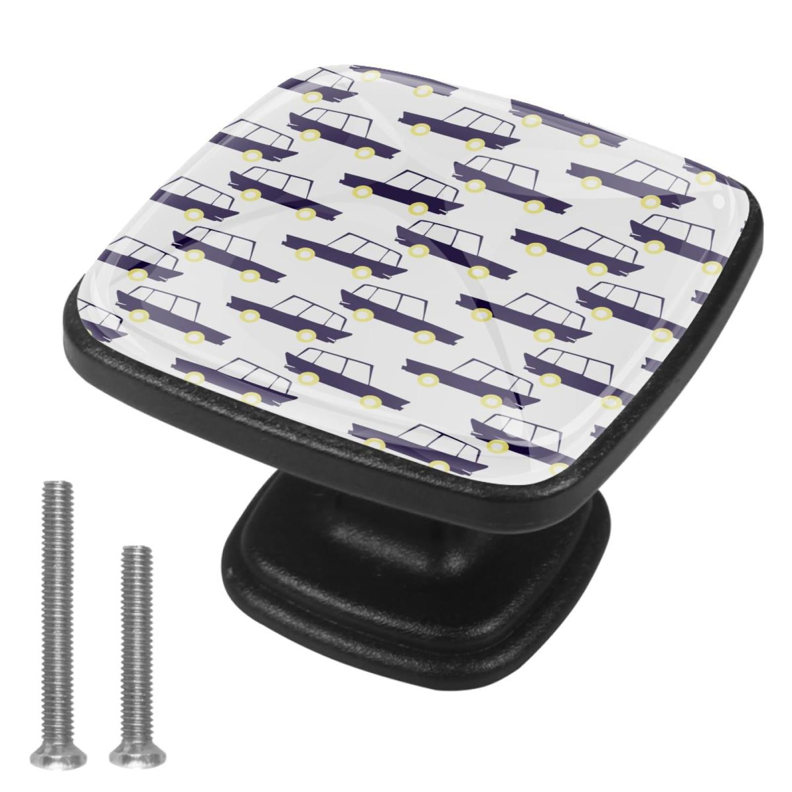 4 Pcs Cabinet Handle Drawer Pulls Cars Pattern Knobs with Screws Square ...