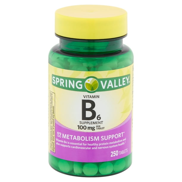 Spring Valley Vitamin B6 Tablets, 100 mg, 250 Count - Walmart.com ...