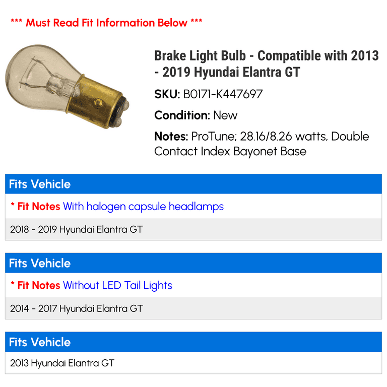 API Red Halogen Automotive Bulb Fits Hyundai Elantra GT