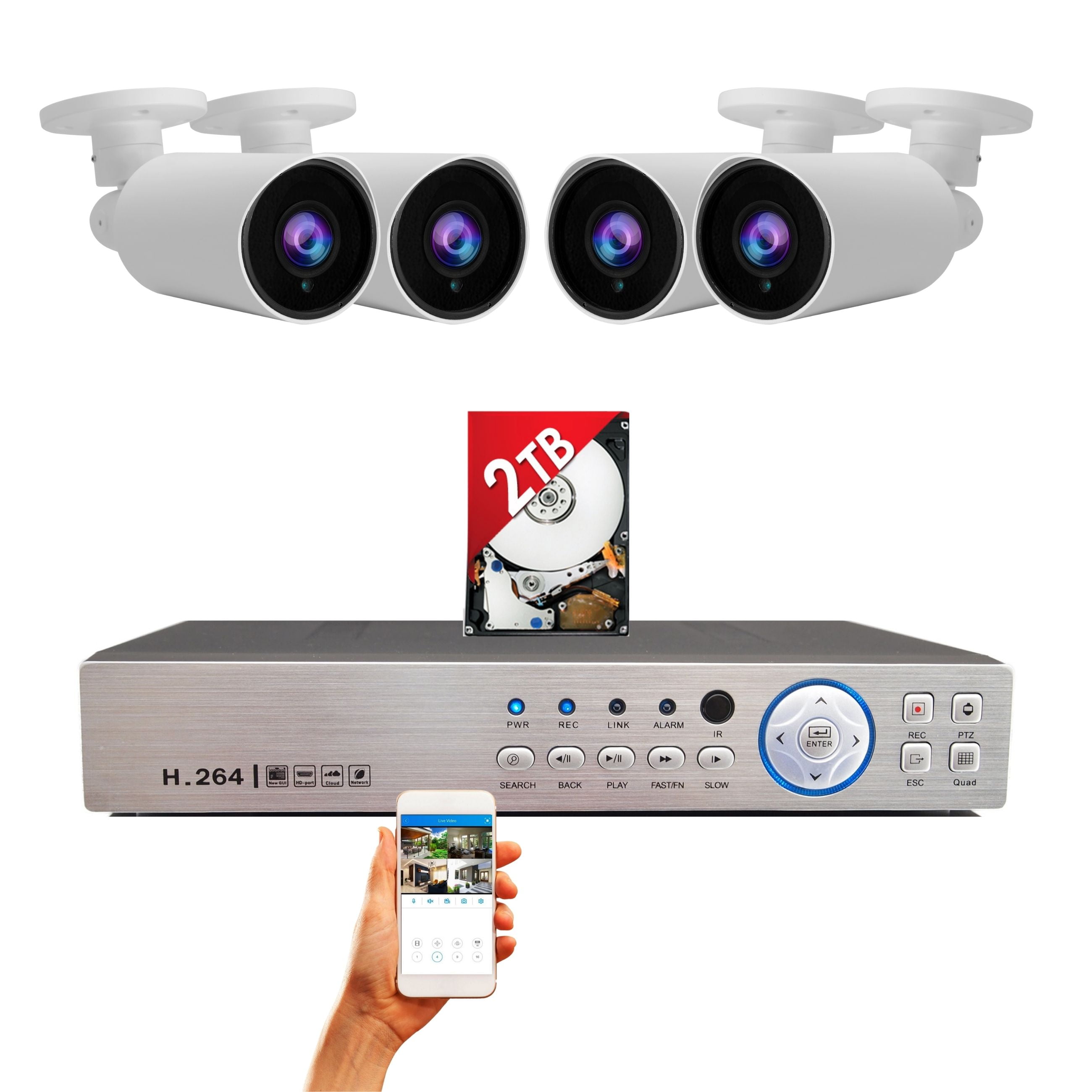 Evertech 8 Channel Surveillance Camera System with 2TB Recording Memory and 4X HD CCTV Bullet ...