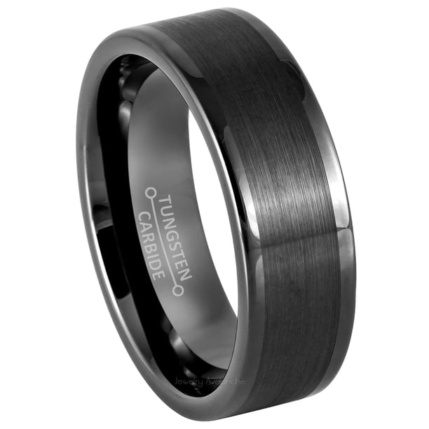Gunmetal Pipe Cut Tungsten Ring Men's Dark Gray Tungsten Carbide ...