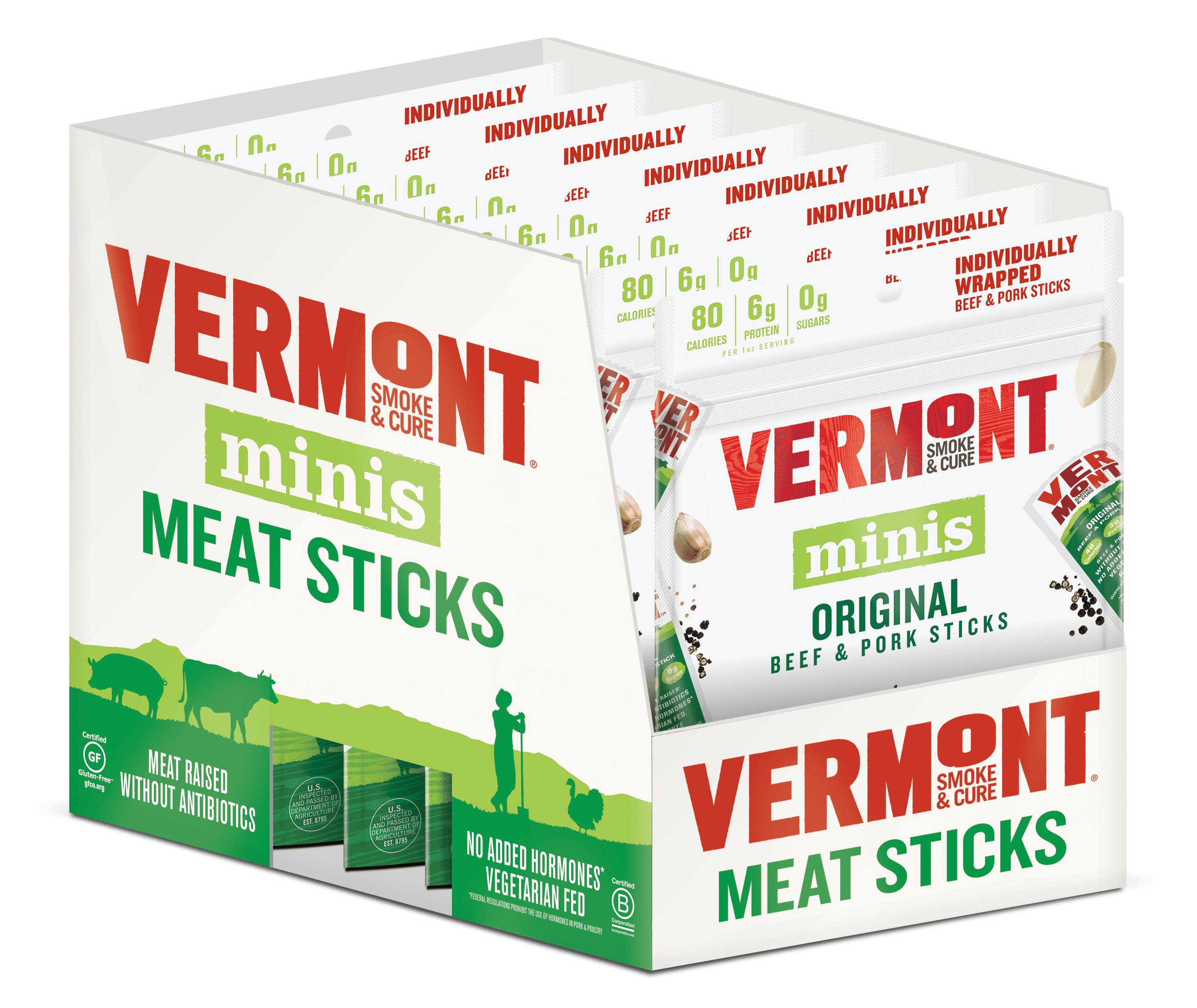 Vermont Smoke & Cure Mini Meat Stick Go Packs, Beef & Pork, Antibiotic ...