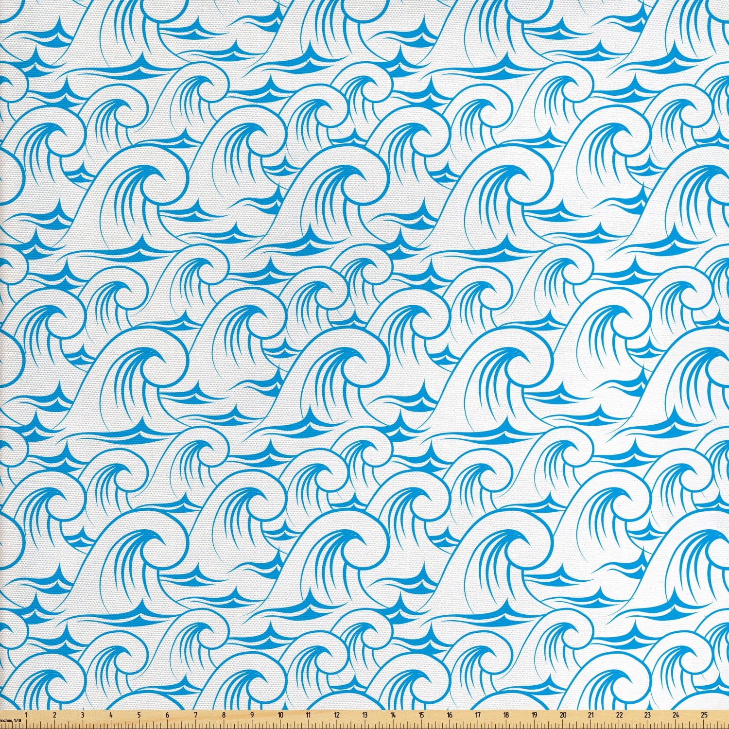 Nautical Fabric by The Yard, Continuous Outline Ocean Waves Swirling ...
