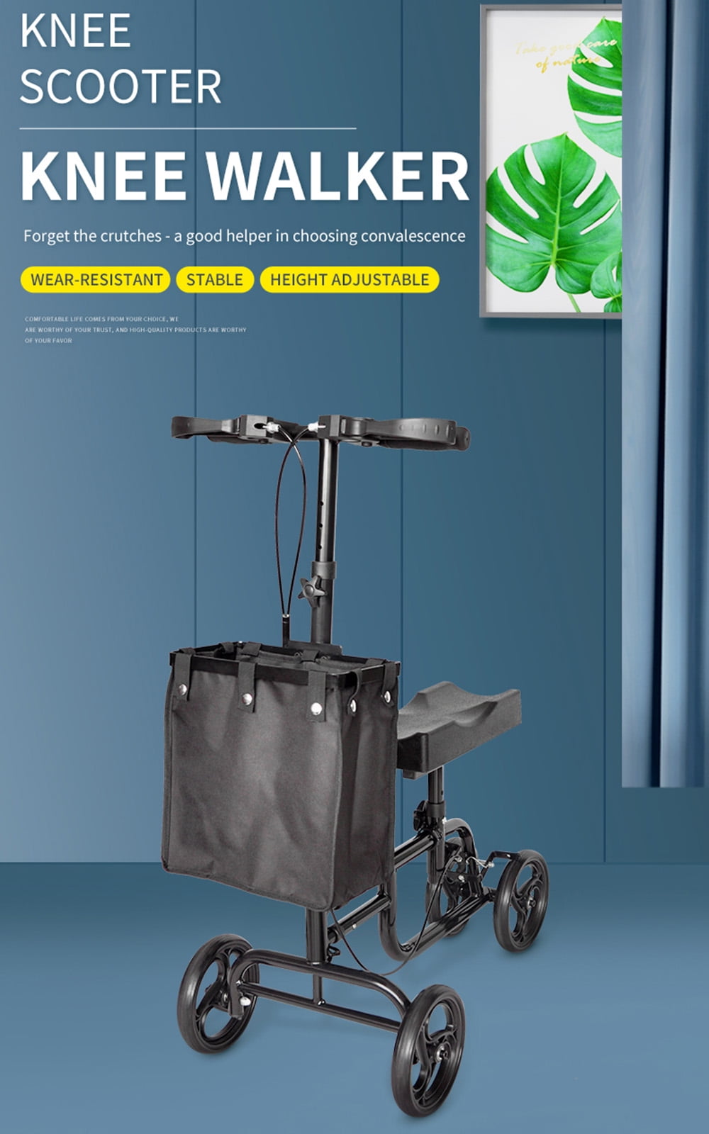 Foldable Knee Scooter Steerable Leg Walker W/Basket Adjusted Height ...