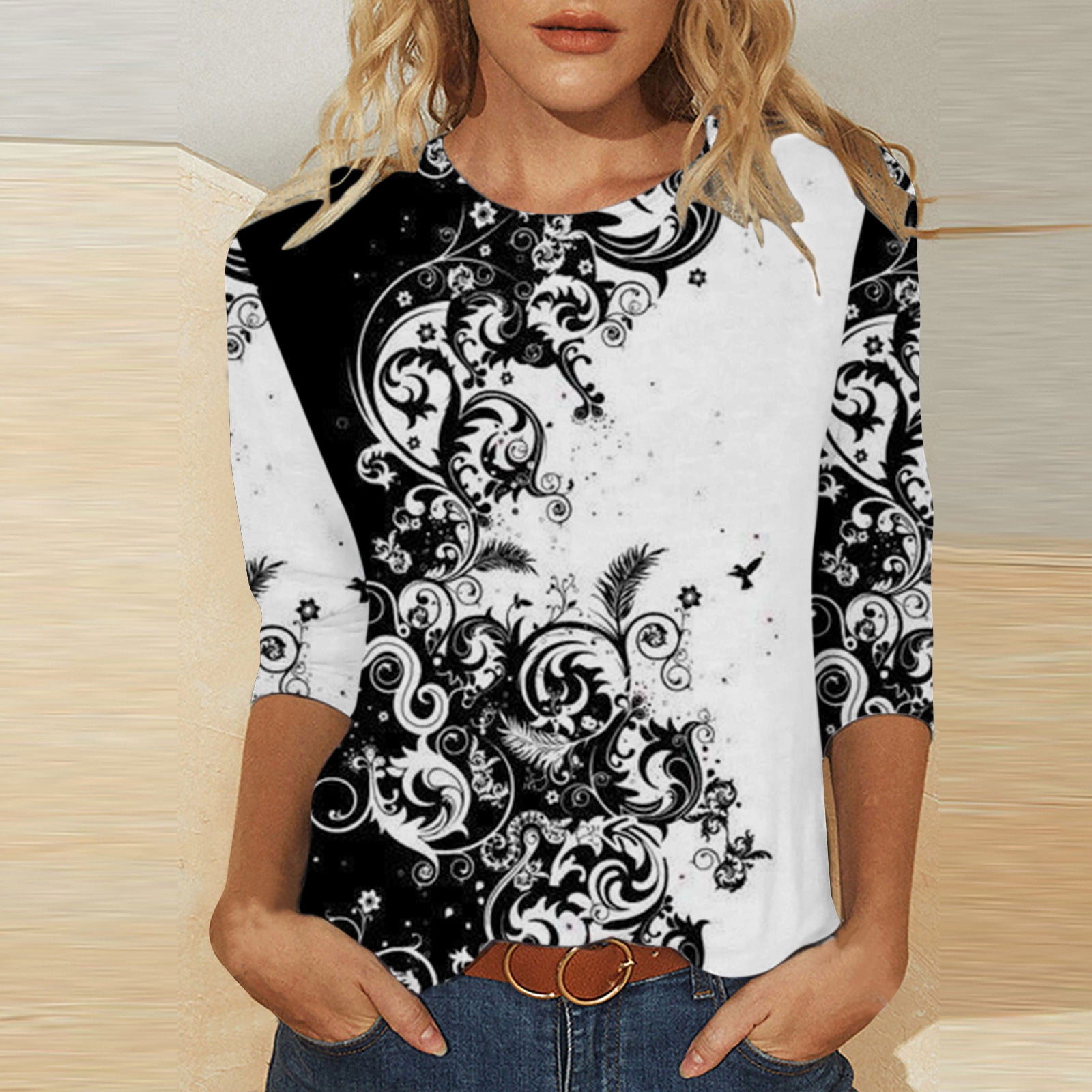 Click here for Xihbxyly Womens Tops 3/4 Sleeve Womens Fashion T-S... prices