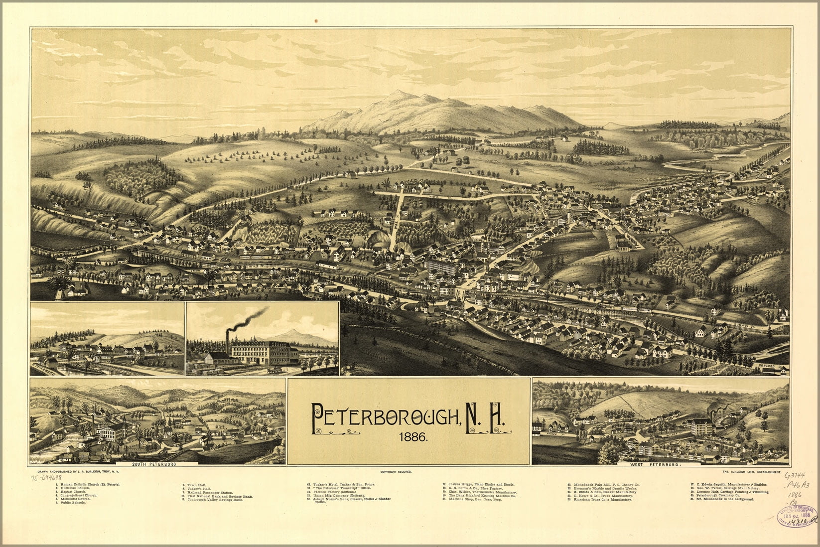 24"x36" Gallery Poster, map of Peterborough, New hampshire 1886 ...