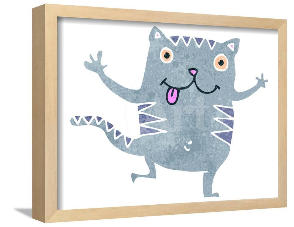 Retro Cartoon Funny Cat, Framed Art Print Wall Art by lineartestpilot ...