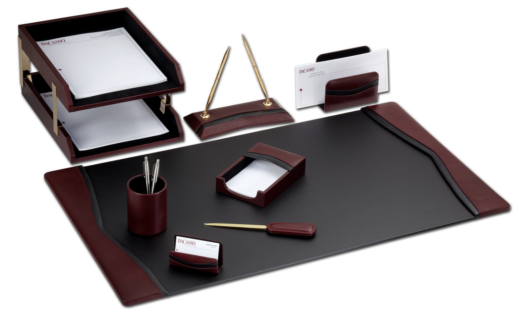 Burgundy Contemporary Leather 10-Piece Desk Set - Walmart.com