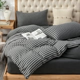 PURE ERA Jersey Knit 100% Cotton Striped Duvet Cover Set King Size ...