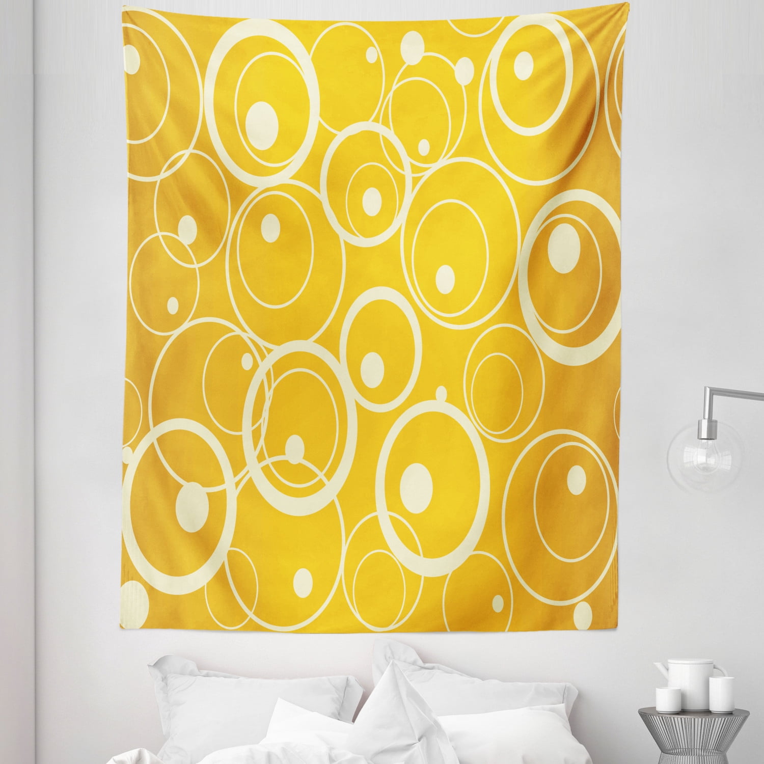 Vintage Yellow Tapestry, Circles and Dots Monotone Geometric Shapes ...