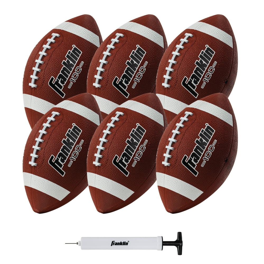 Franklin Sports Junior Size Rubber Football - 6 Pack Deflated with Pump ...