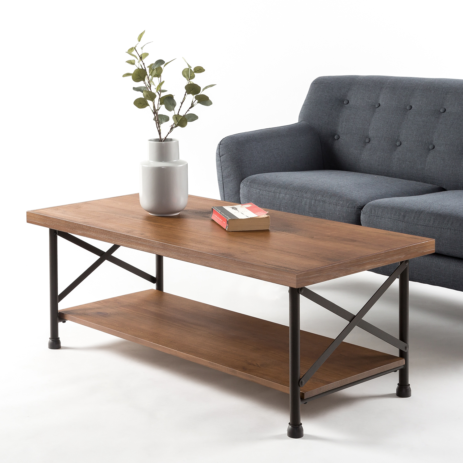 Zinus Rafat 47” Metal and Wood Rectangle Coffee Table - Walmart.com ...