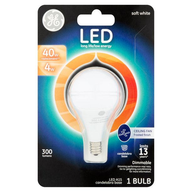 GE LED 4W 300 Lumens A15 Soft White Candelabra Base Bulb - Walmart.com ...