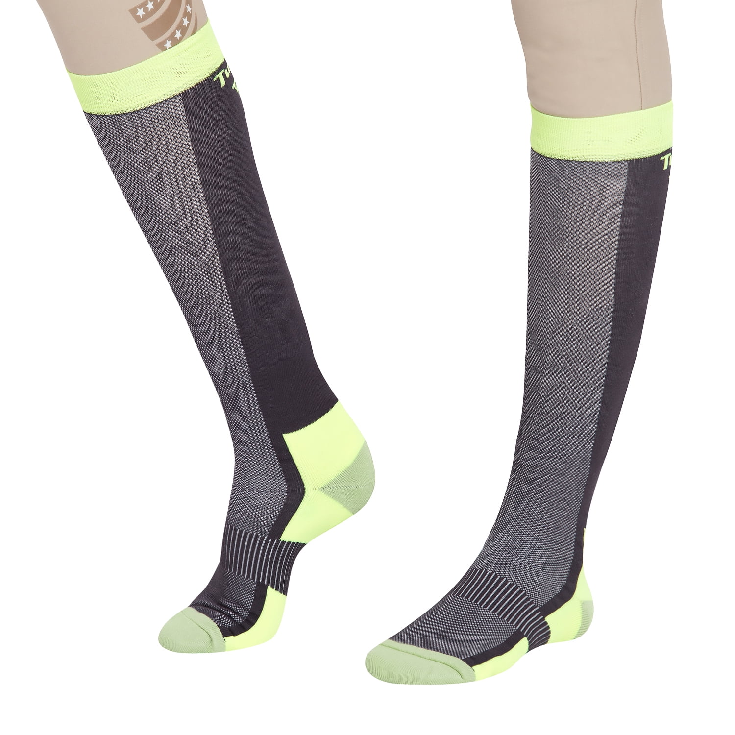 TuffRider Ventilated Neon Knee Hi Socks - Charcoal/Neon Yellow ...