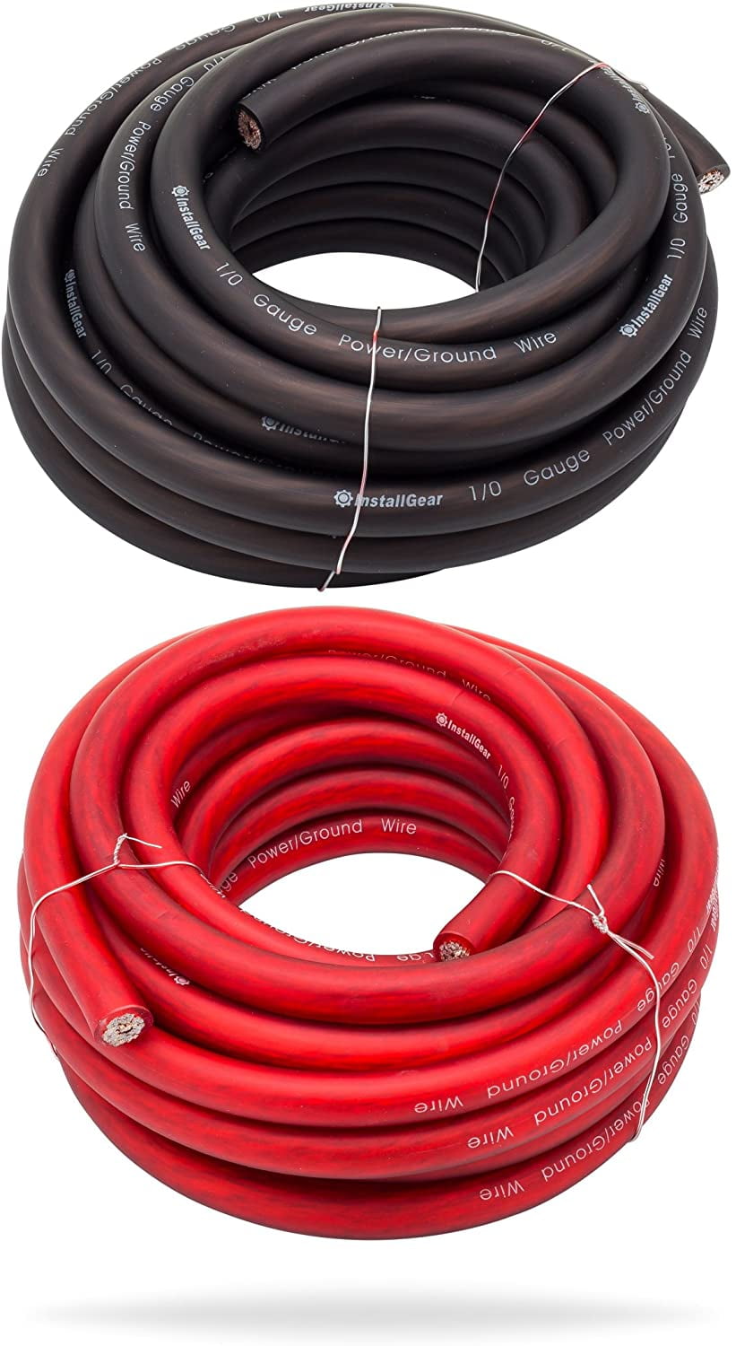 InstallGear 1/0 Gauge 25ft Black and 25ft Red Power/Ground Wire True ...