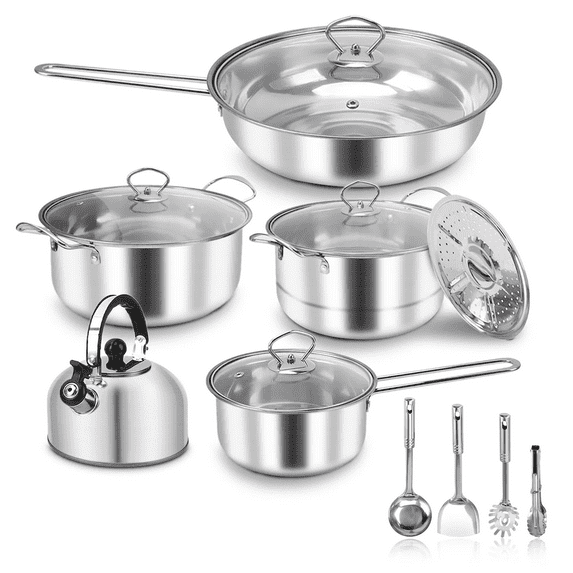 Open Box 14 Piece Stainless Steel Cookware Set, Pots and Pans Set with ...