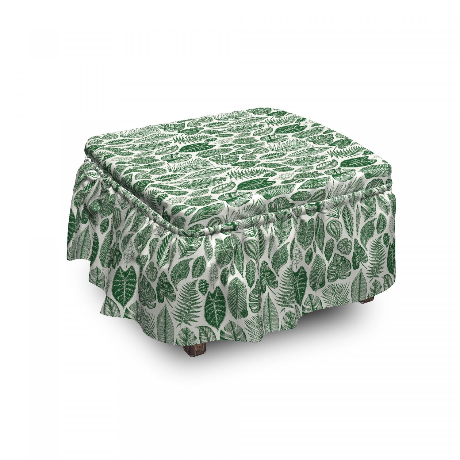 Botanical Ottoman Cover, Vintage Exotic Leaves, 2 Piece Slipcover Set ...