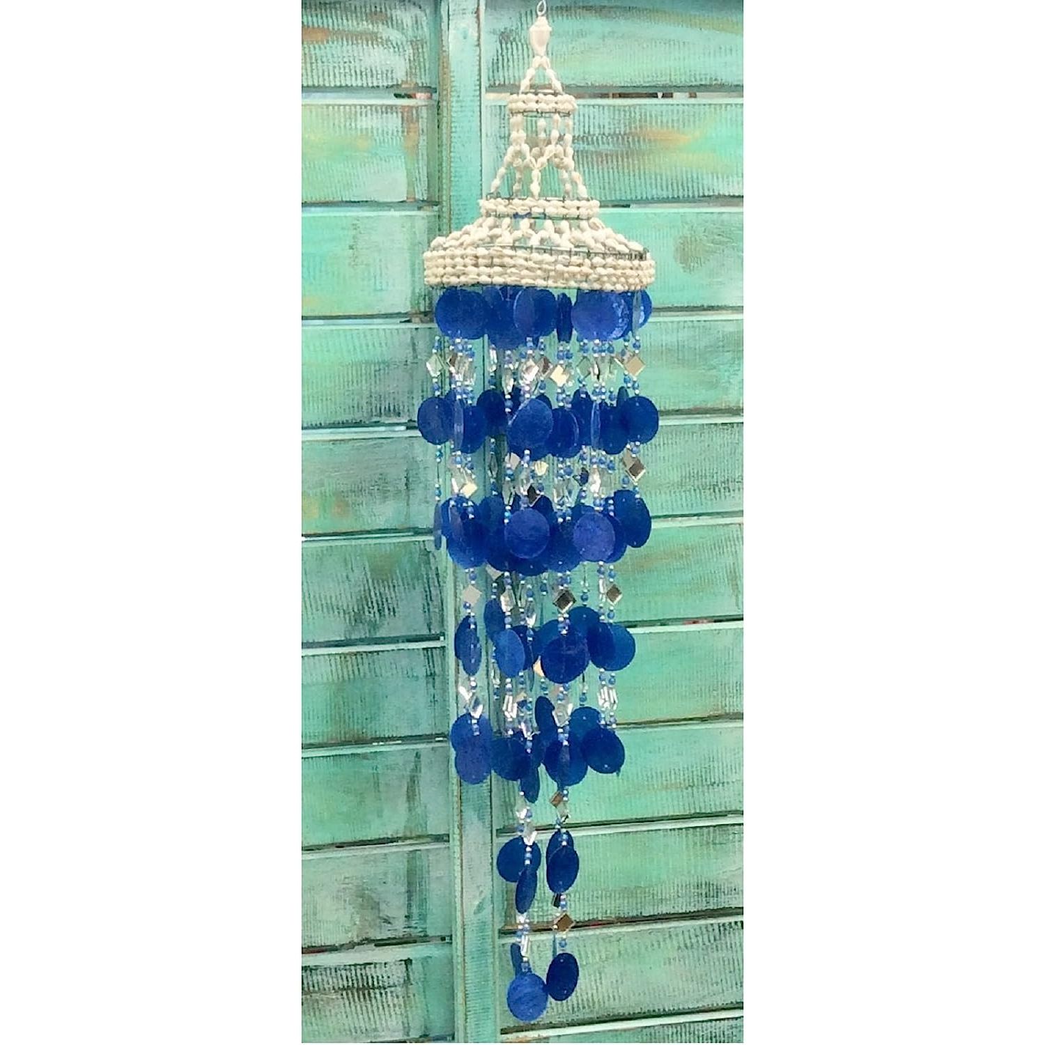 Bamboo Source Tropical Decor Cobalt Capiz Seashell Wind Chime with ...