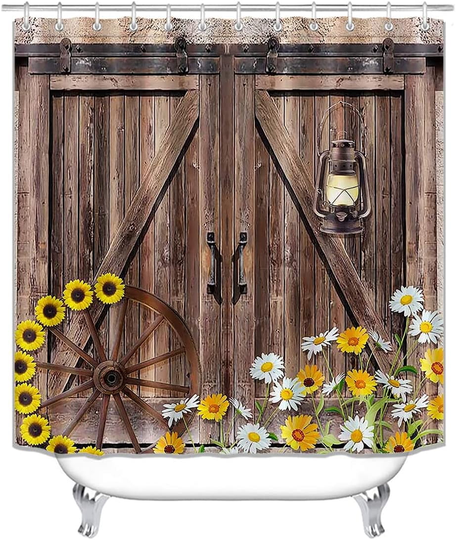 Sonernt Farmhouse Shower Curtain 72x72inch, Country Vintage Brown Barn ...
