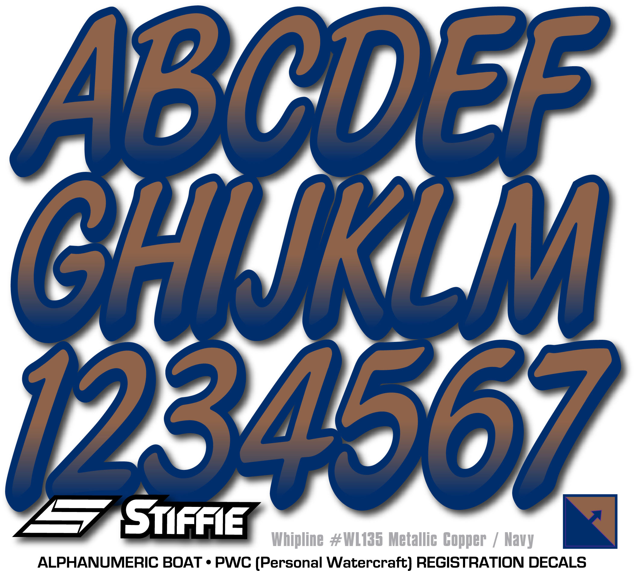 STIFFIE Whipline Metallic Copper / Navy 3" Alpha-Numeric Identification ...