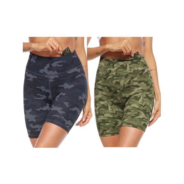 2 Pack Leopard Camouflage Print Stretch Sexy Booty Yoga Shorts For