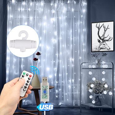 300 LED Curtain Fairy Lights Party Wedding USB String Hanging Wall ...